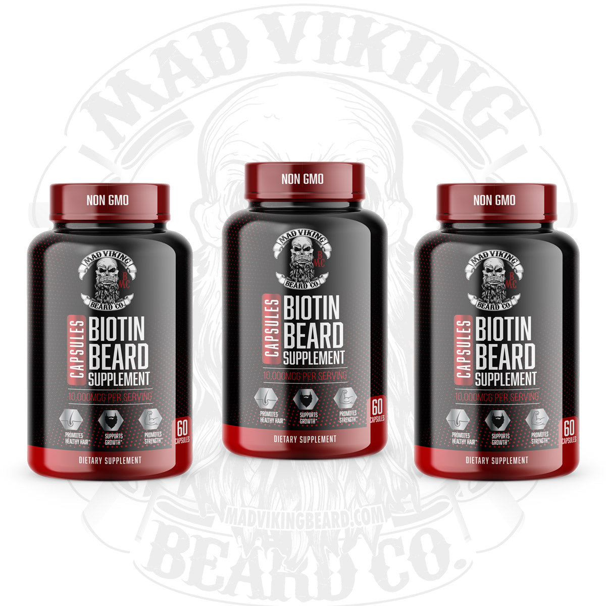 Biotin Beard Supplement 3 Pack - Health, Growth, Strength - Mad Viking