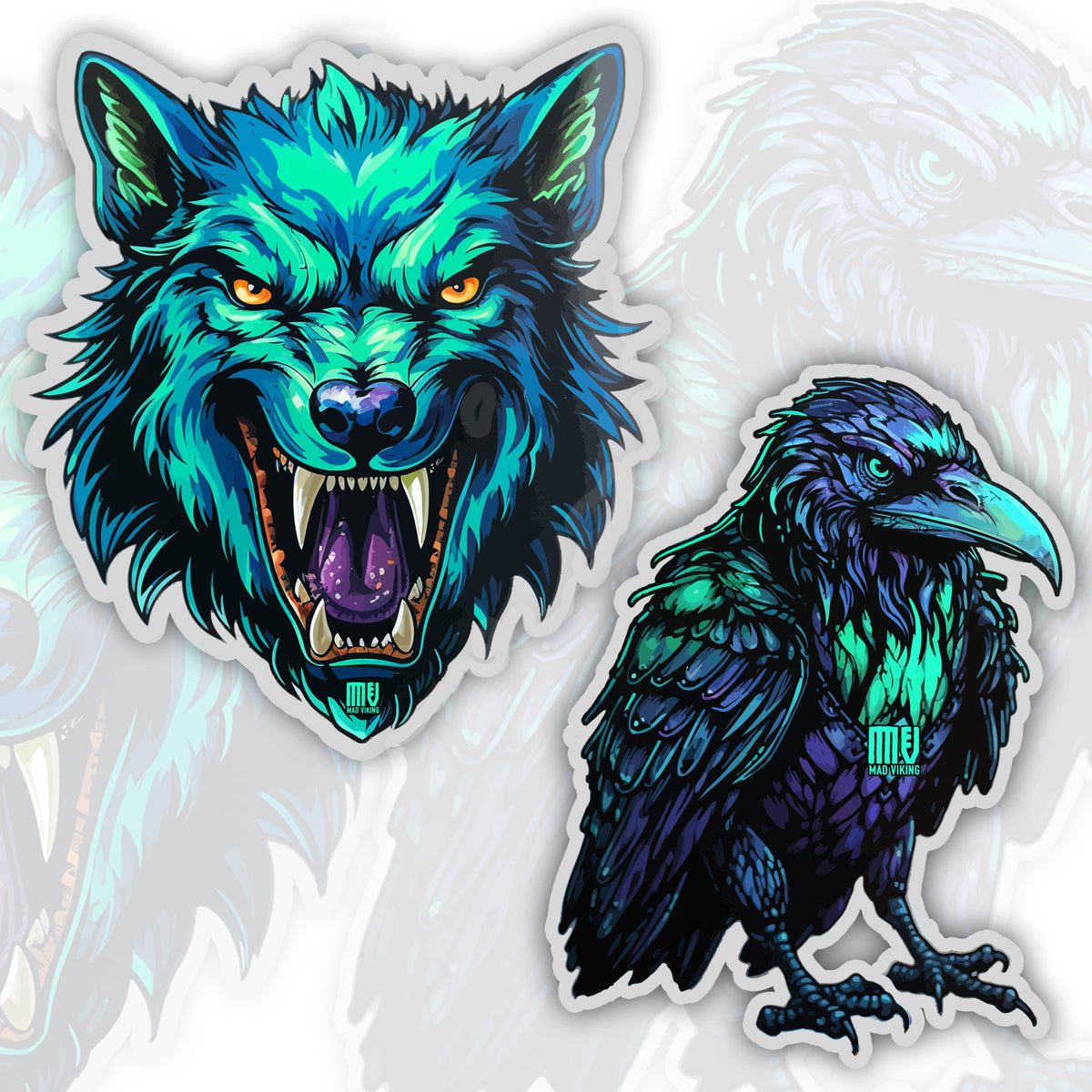 Holographic Wolf & Raven Pack Stickers – Mad Viking